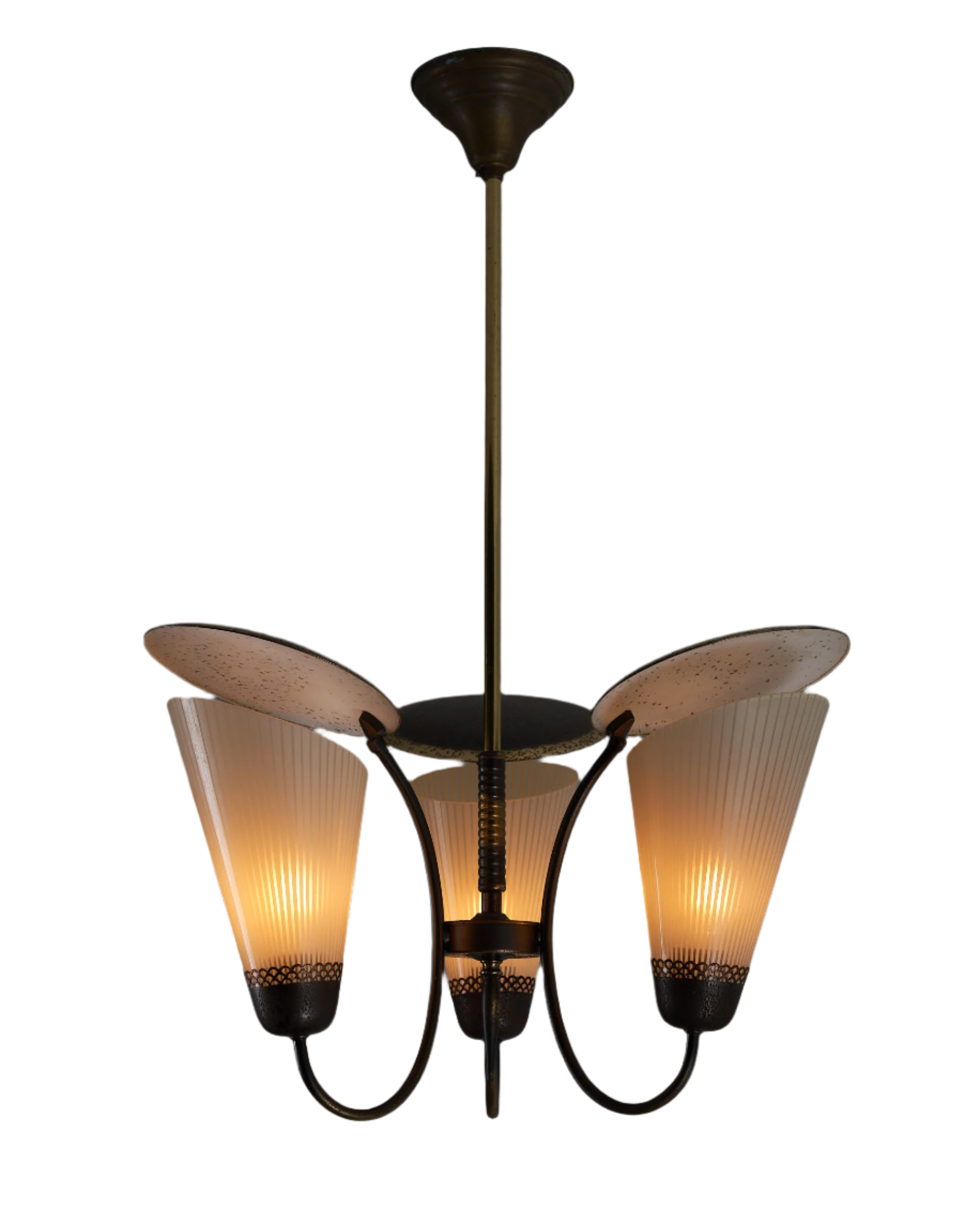 Mid-century Brass and Glass Three-Arm Chandelier – Curiouz