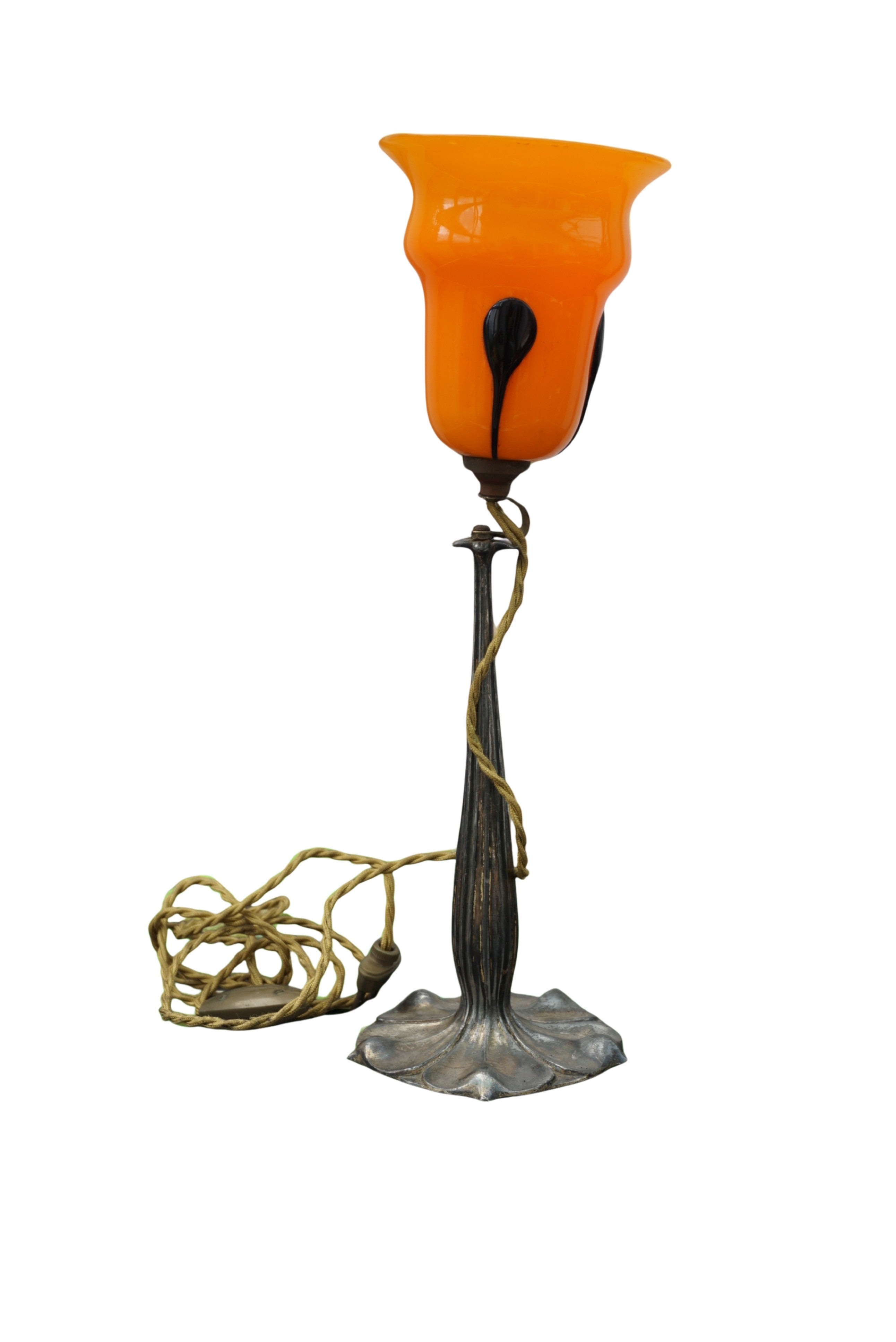 Paul Follot Art Deco table lamp with orange glass – Curiouz