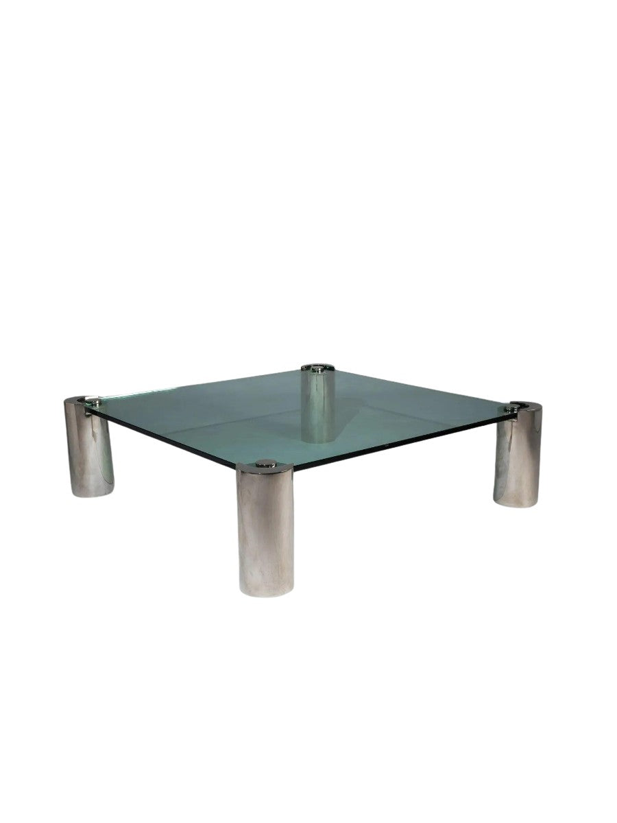 Karl Springer large chrome and glass coffee table – Curiouz