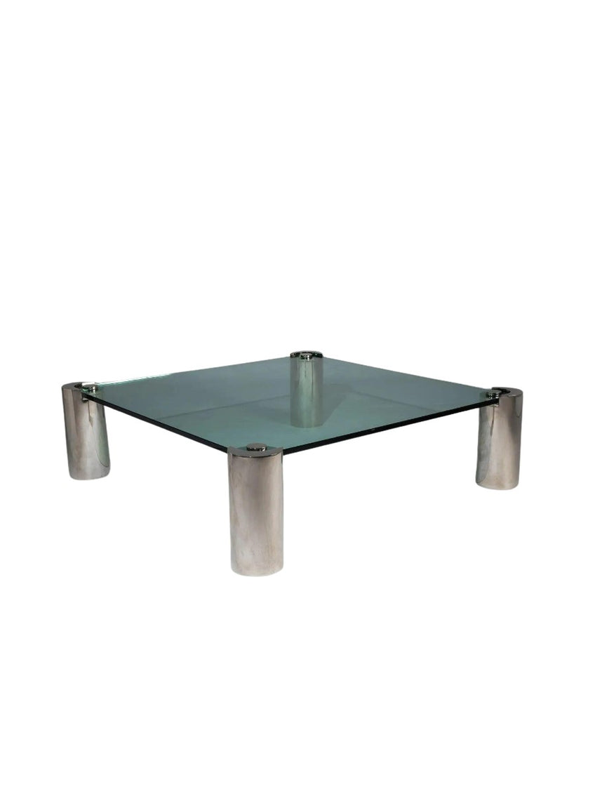 Karl Springer large chrome and glass coffee table – Curiouz